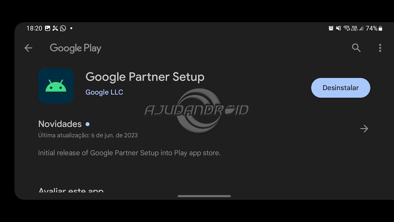Desconhecido, app Google Partner Setup pede atualização na loja Google ...