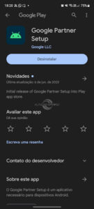 Desconhecido, app Google Partner Setup pede atualização na loja Google ...